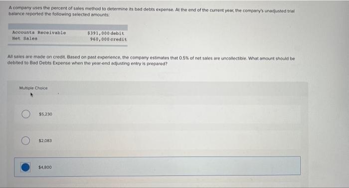 Solved A company uses the percent of sales method to | Chegg.com