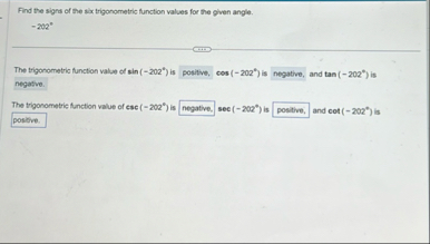 Solved Find the signs of the six trigonometric function | Chegg.com