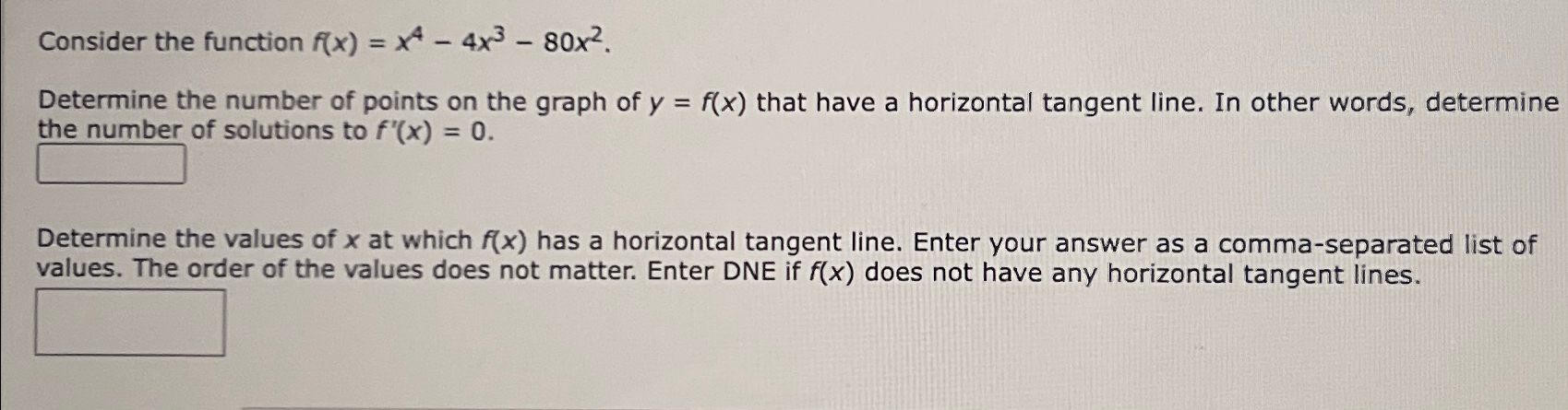 Solved Consider the function f(x)=x4-4x3-80x2.Determine the | Chegg.com