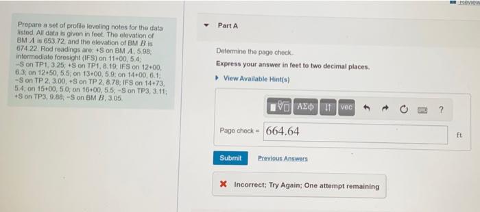 Solved NOVO Part A Prepare a set of profile leveling notes | Chegg.com