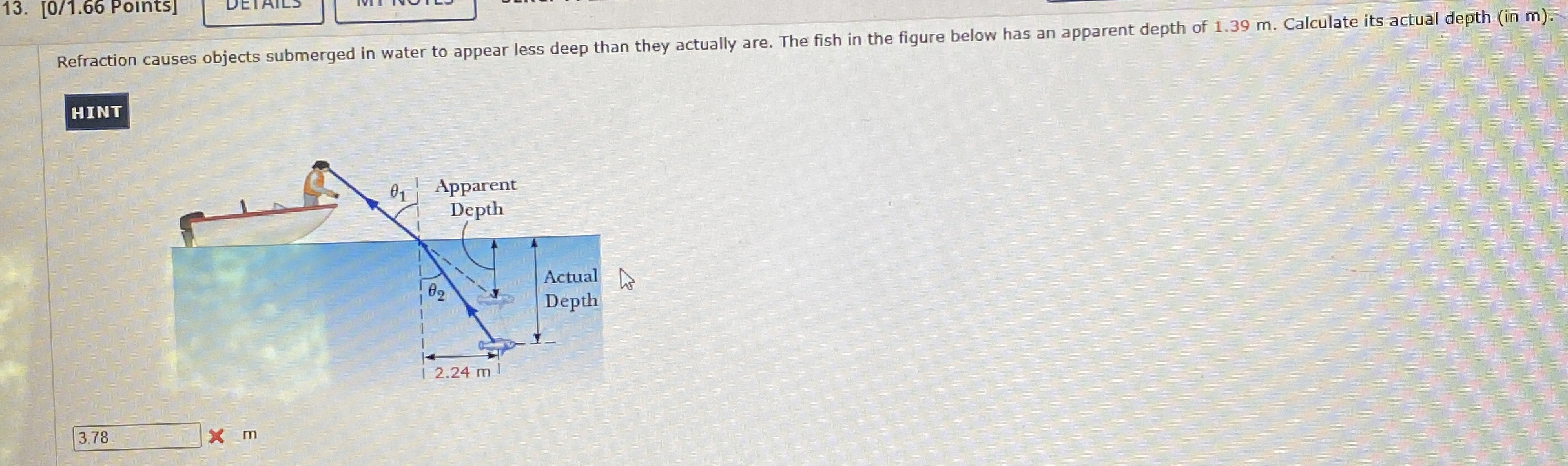 Solved [0/1.66 ﻿Points]DEIAILSRefraction causes objects | Chegg.com