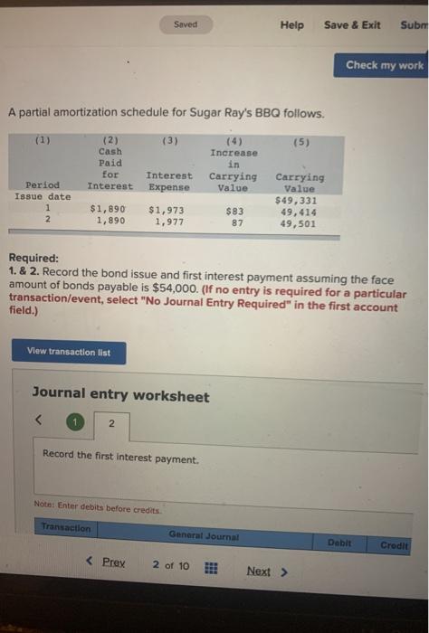 Solved Saved Help Save & Exit Subn Check my work A partial | Chegg.com