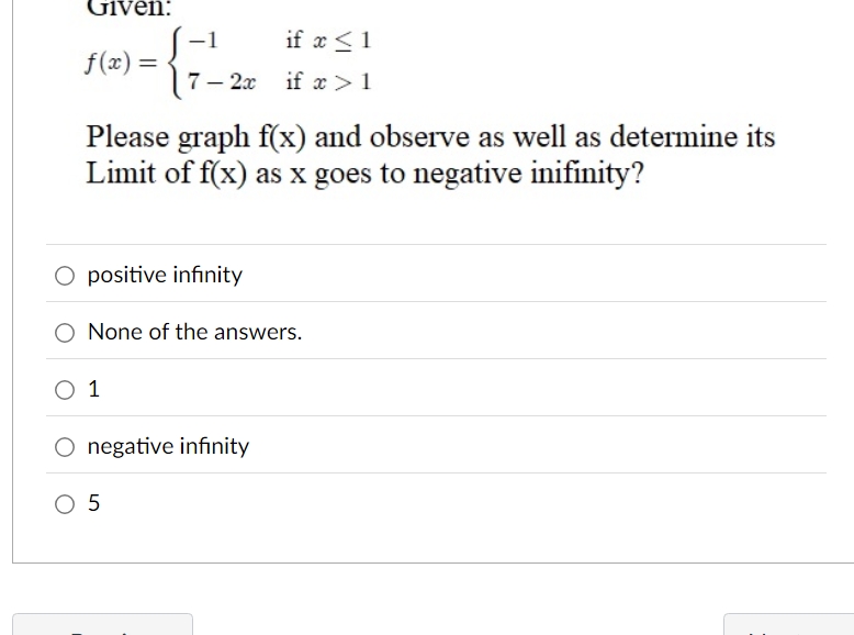 f(x)={-1 if x≤17-2x if x>1Please graph f(x) ﻿and | Chegg.com