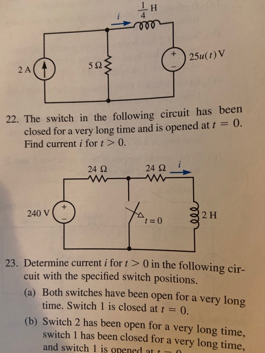 Solved 4 om 25u(t) V 24 22. The switch in the following | Chegg.com