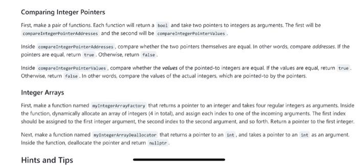 Solved Comparing Integer Pointers First, make a pair of | Chegg.com