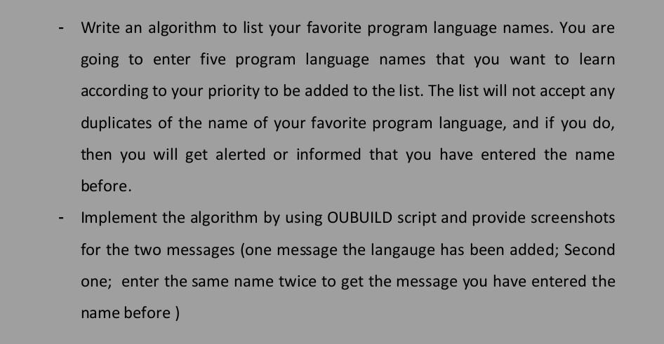 Solved Write an algorithm to list your favorite program | Chegg.com