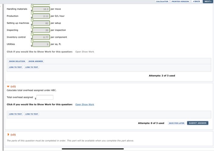 Solved CALCULATOR PRINTER VERSION « BACK NEXT Handling | Chegg.com