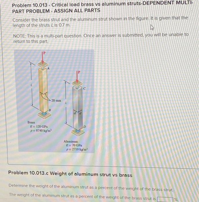 Solved Consider the brass strut and the aluminum strut shown | Chegg.com