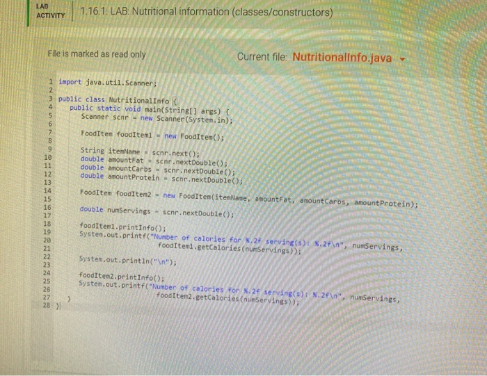 Solved: nming Il home > 1.16: LAB: Nutritional informat