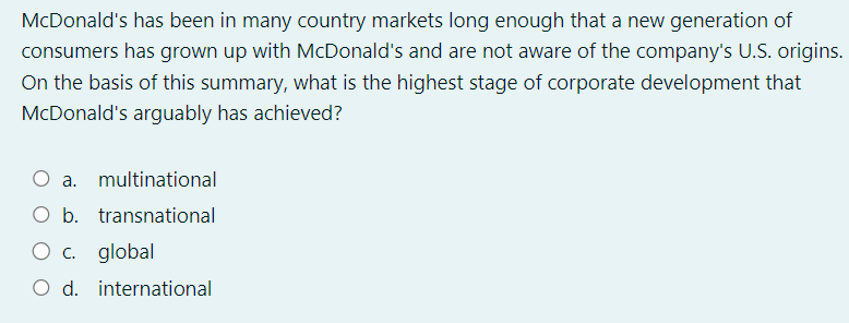 Solved McDonald's has been in many country markets long | Chegg.com