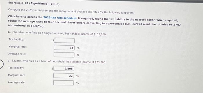 Exercise 3-23 (Algorithmic) (LO. 6) Compute the 2023 | Chegg.com