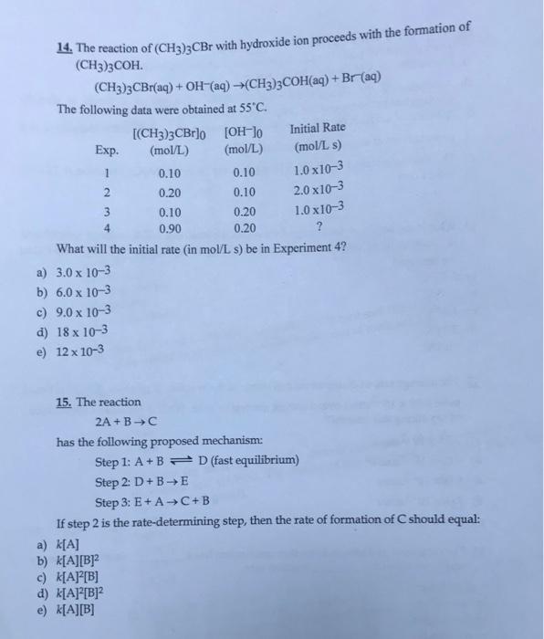 Exp. 1 14. The reaction of (CH3)3CBr with hydroxide | Chegg.com