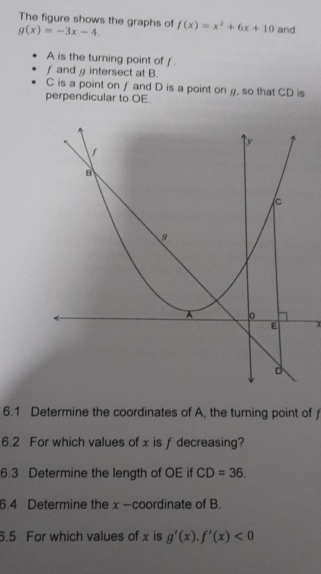 Solved The figure shows the graphs of f(x)=x2+6x+10 and | Chegg.com