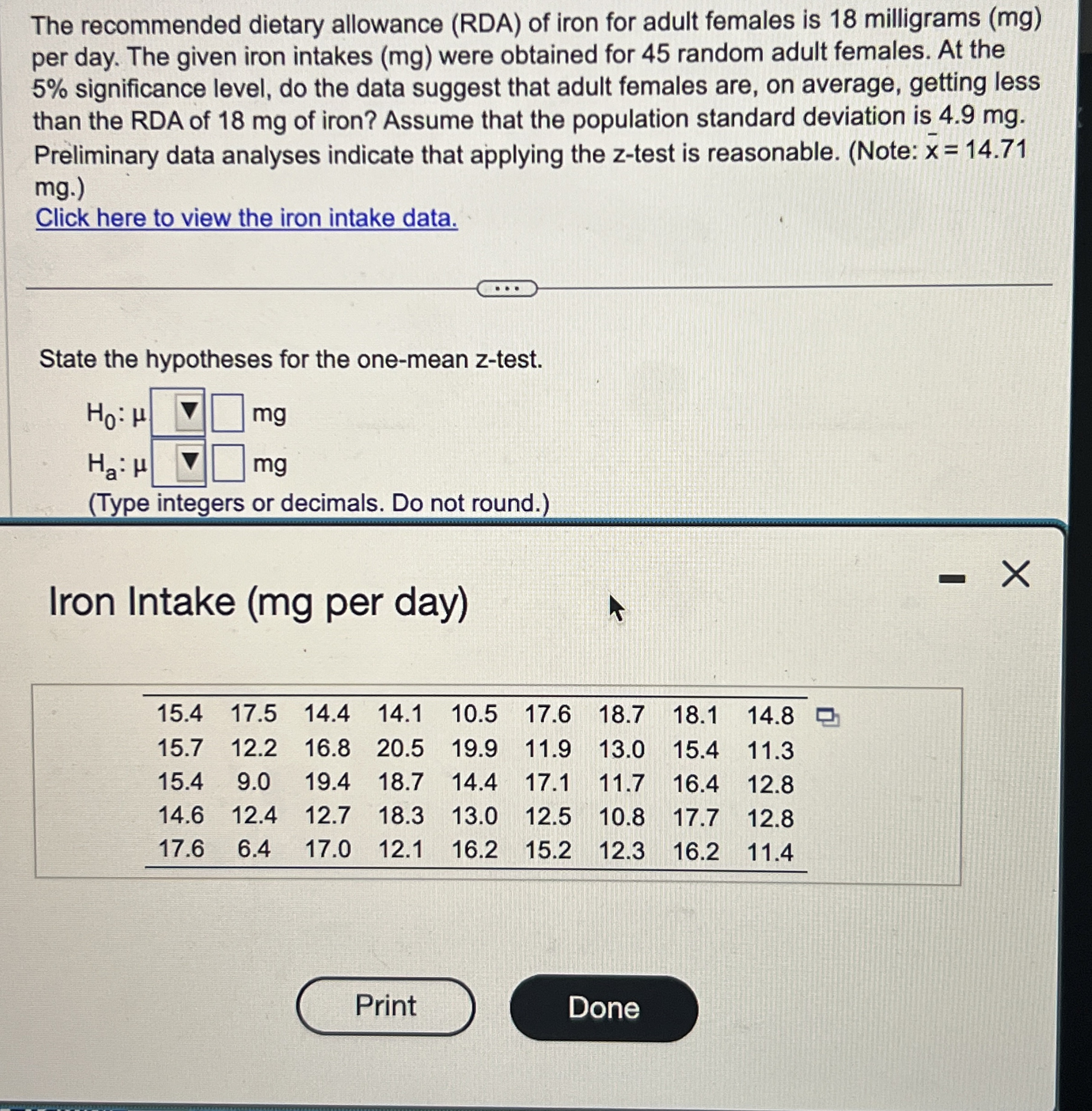 Solved The recommended dietary allowance (RDA) ﻿of iron for | Chegg.com