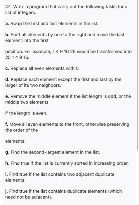 Solved Q1: Write a program that carry out the following | Chegg.com