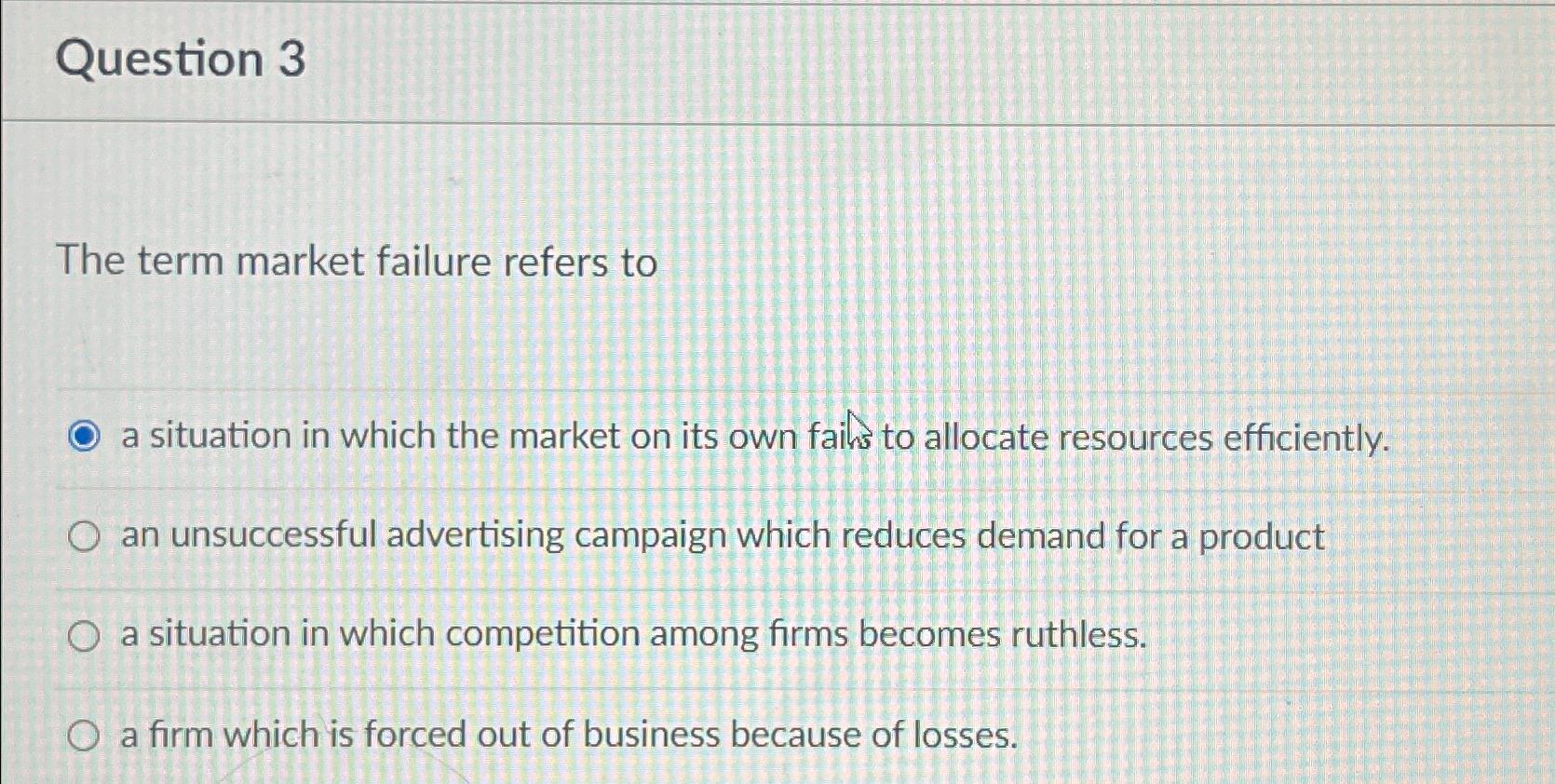 Solved Question 3The term market failure refers toa | Chegg.com