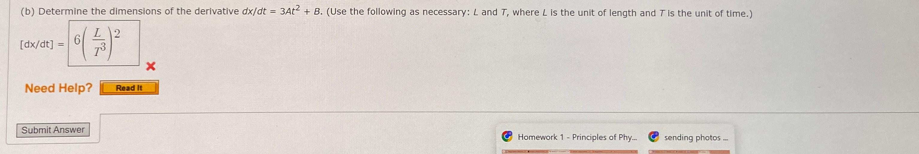 Solved (b) ﻿Determine the dimensions of the derivative | Chegg.com