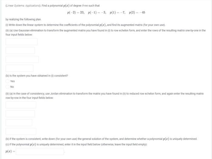 Solved (Linear Systems: Applications). Find a polynomial | Chegg.com