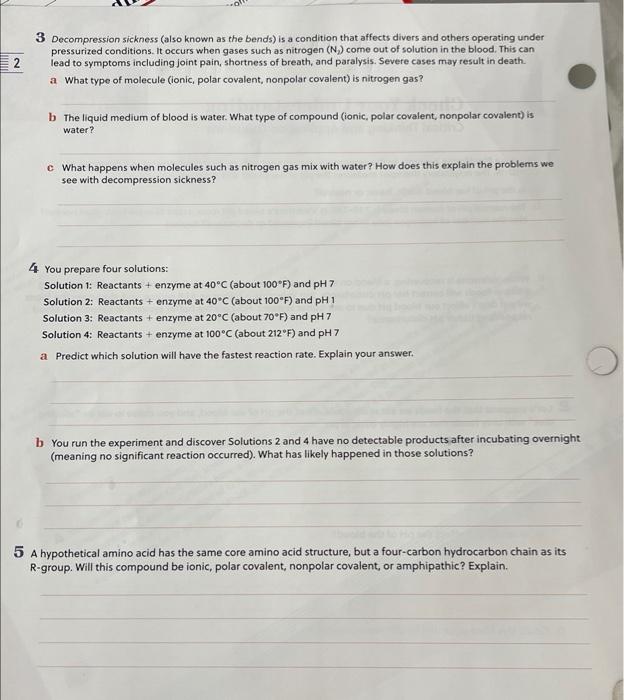 Solved 3 Decompression sickness (also known as the bends) is | Chegg.com