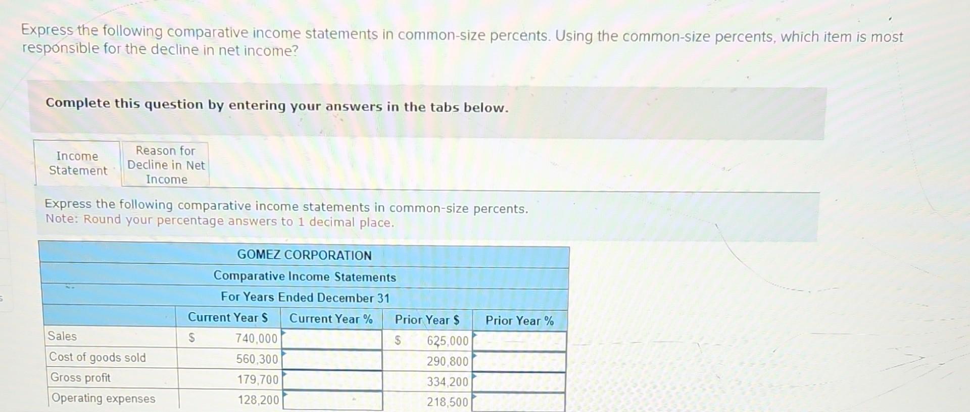 Solved Express the following comparative income statements | Chegg.com