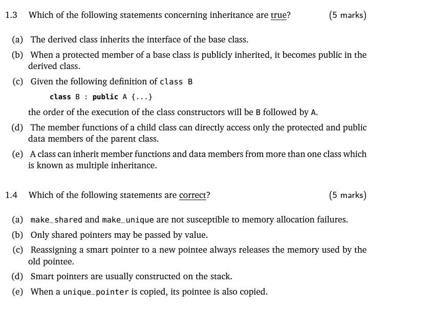 Solved 1.8 Given the following class, which of the | Chegg.com