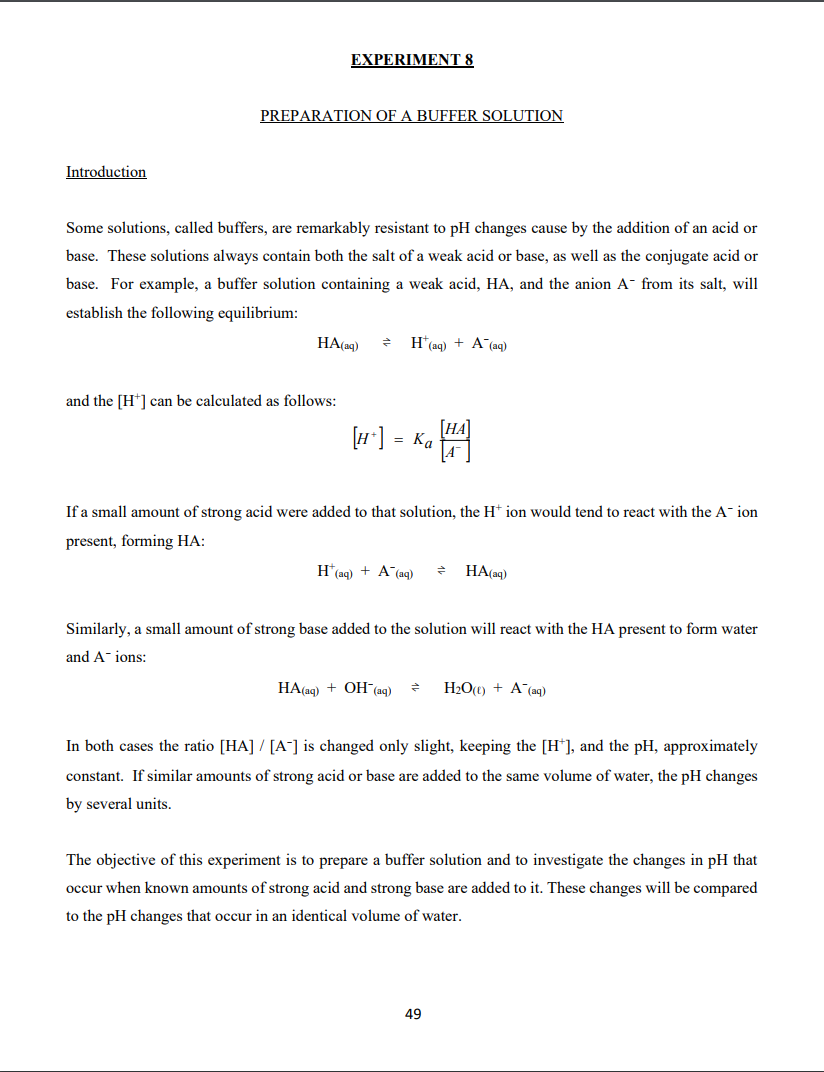 PREPARATION OF A BUFFER SOLUTIONIntroductionSome | Chegg.com