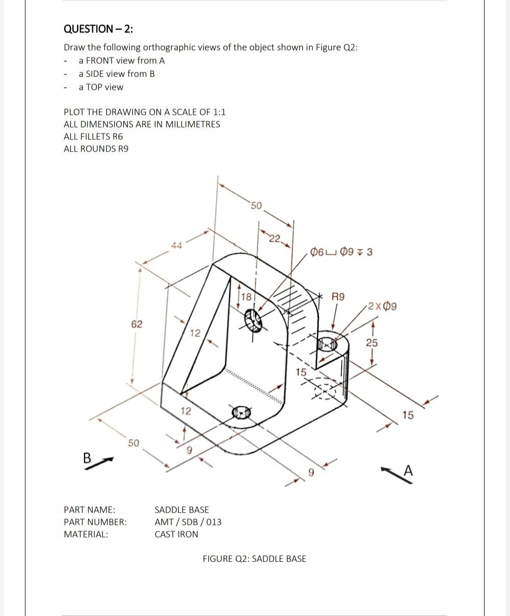 Solved QUESTION-2: Draw the following orthographic views of | Chegg.com