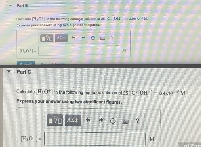 Solved Part BCalculate H3O+in the following aquequs solution | Chegg.com