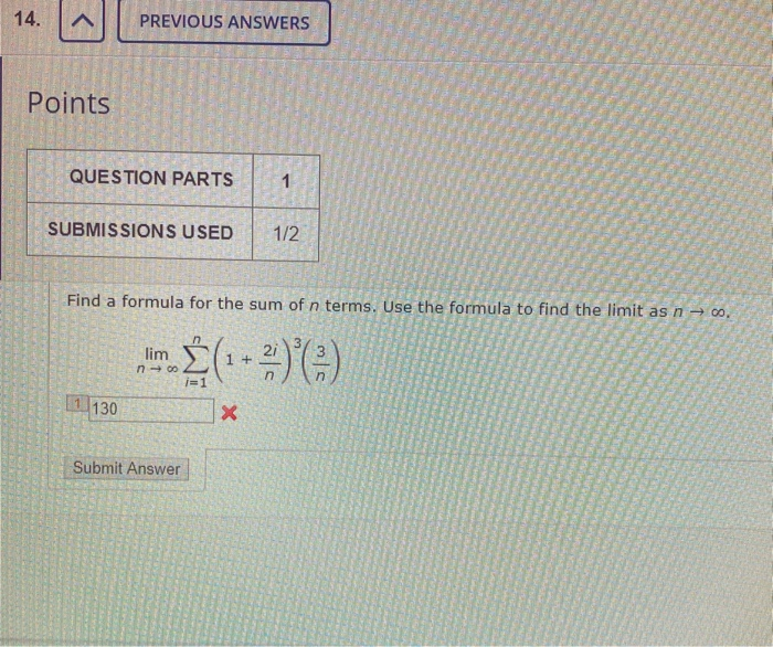 Solved PREVIOUS ANSWERS Points QUESTION PARTS SUBMISSIONS | Chegg.com