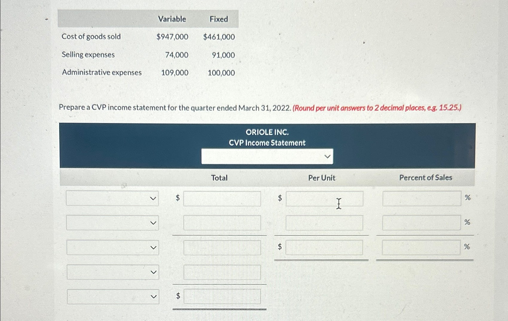 \table[[,Variable,Fixed],[Cost of goods | Chegg.com