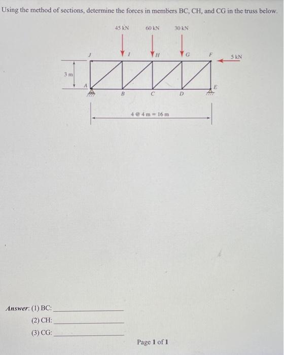 Solved Using the method of sections, determine the forces in | Chegg.com