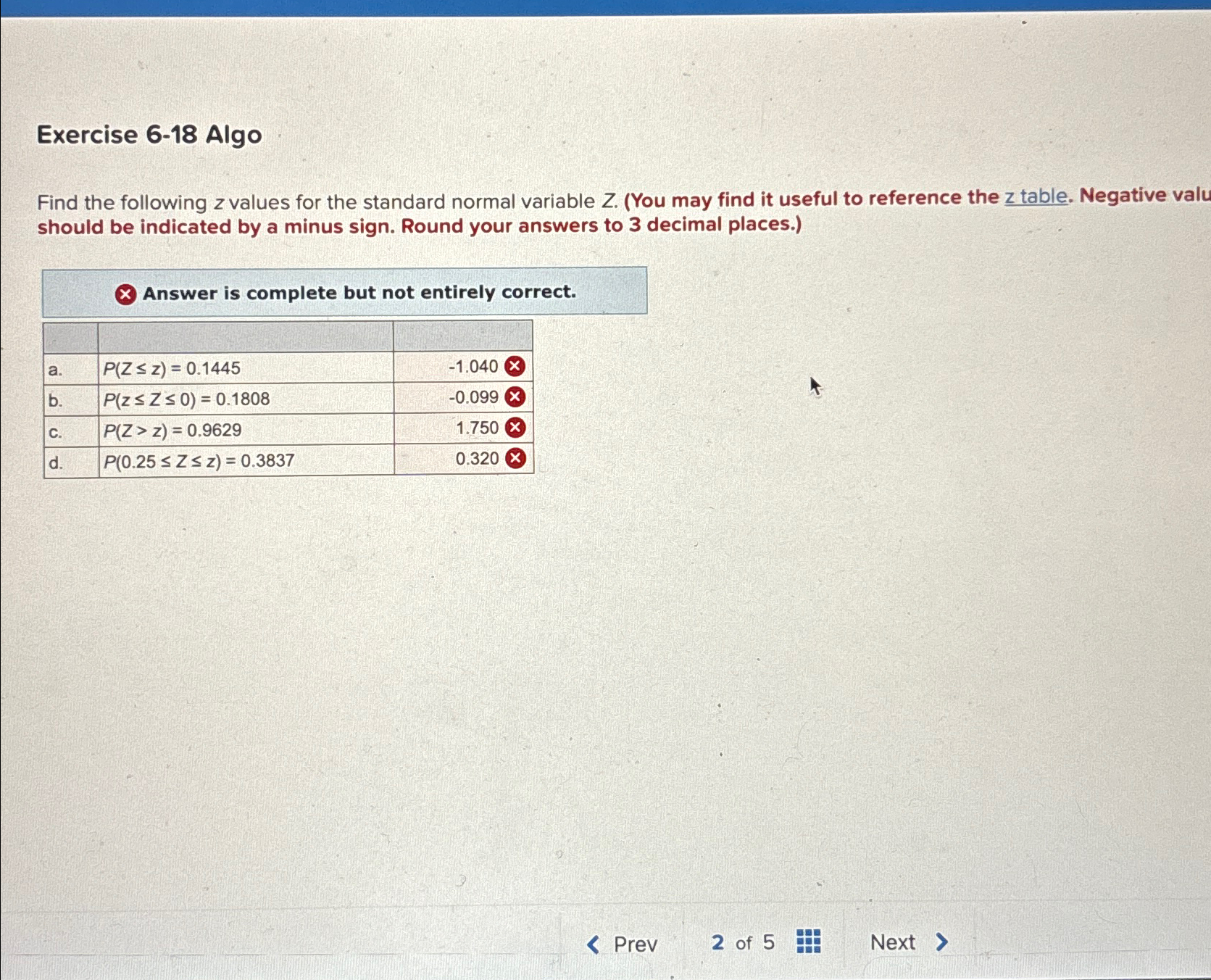 Solved Exercise 6-18 ﻿AlgoFind the following z ﻿values for | Chegg.com