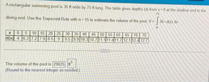 Solved A rectangular swimming pool is 36 ft wide by 75 ft | Chegg.com