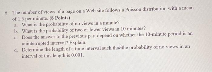 Solved 6. The number of views of a page on a Web site | Chegg.com
