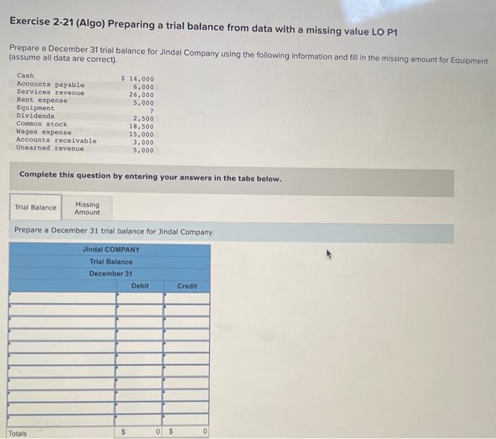 Solved Exercise 2-21 (Algo) Preparing a trial balance from | Chegg.com