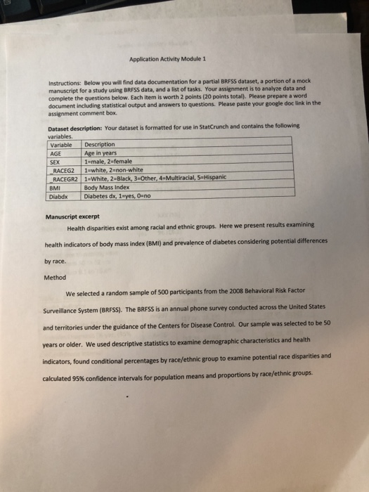 Application Activity Module 1 Instructions: Below you | Chegg.com