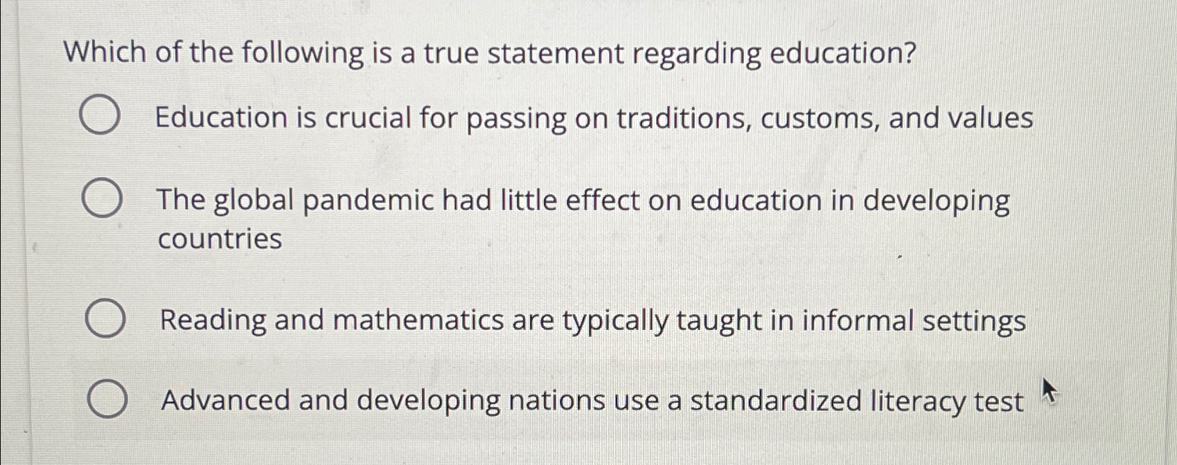 Solved Which of the following is a true statement regarding | Chegg.com