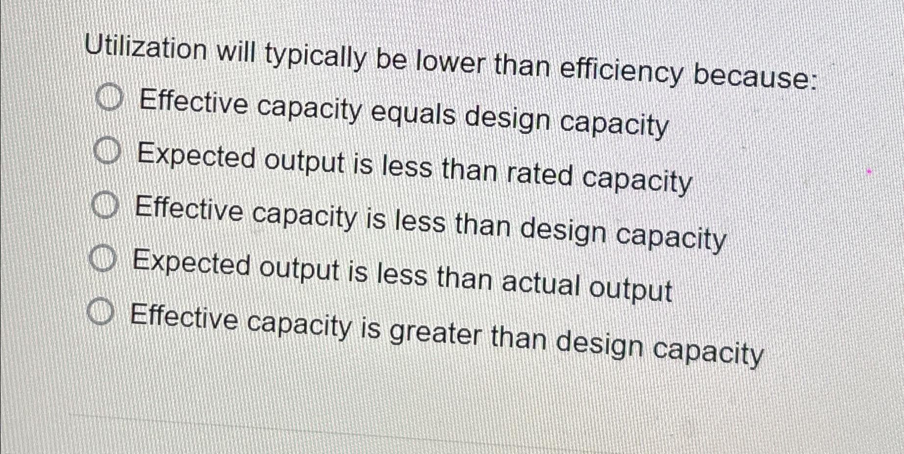 Solved Utilization will typically be lower than efficiency | Chegg.com