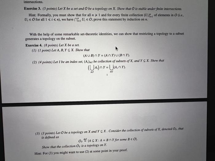 Solved Exercise 3. ( 5 points) Let X be a set and O be a | Chegg.com