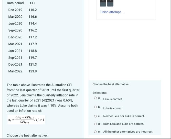 Solved The table above illustrates the Australian CPI Choose | Chegg.com