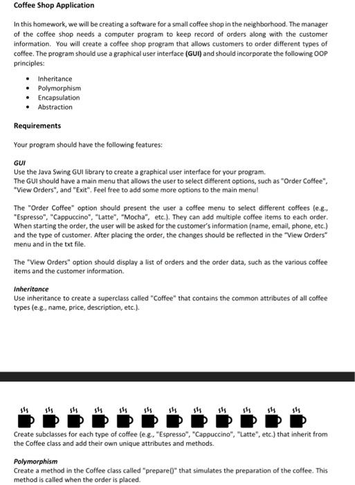 Solved Coffee Shop Application In this homework, we will be | Chegg.com