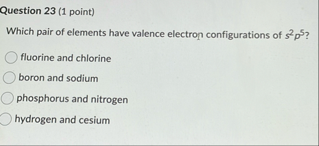 Solved Question 23 (1 ﻿point)Which pair of elements have | Chegg.com