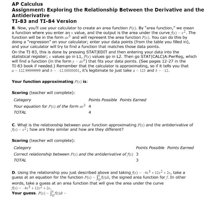 Solved AP Calculus Assignment: Exploring the Relationship | Chegg.com