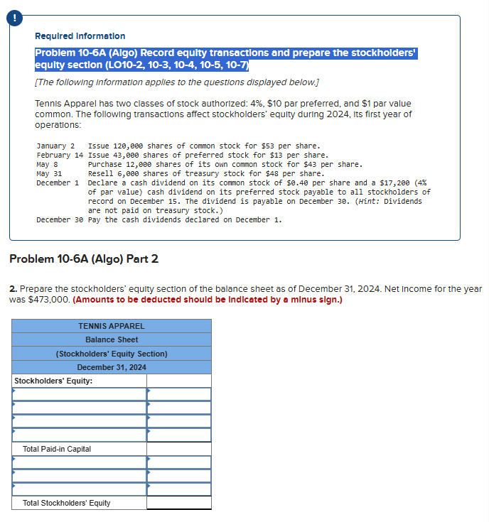 Solved Required InformationProblem 10-6A (Algo) ﻿Record | Chegg.com
