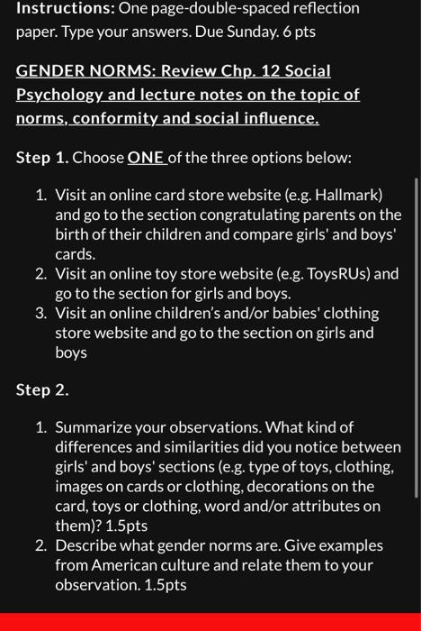 Instructions: One page-double-spaced reflection | Chegg.com