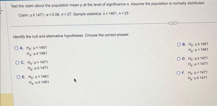 Solved Test the claim about the population mean μ at the | Chegg.com