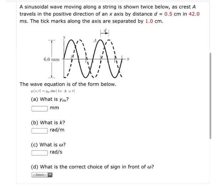 Solved A sinusoidal wave moving along a string is shown | Chegg.com