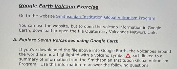 Solved Google Earth Volcano Exercise Go to the website | Chegg.com