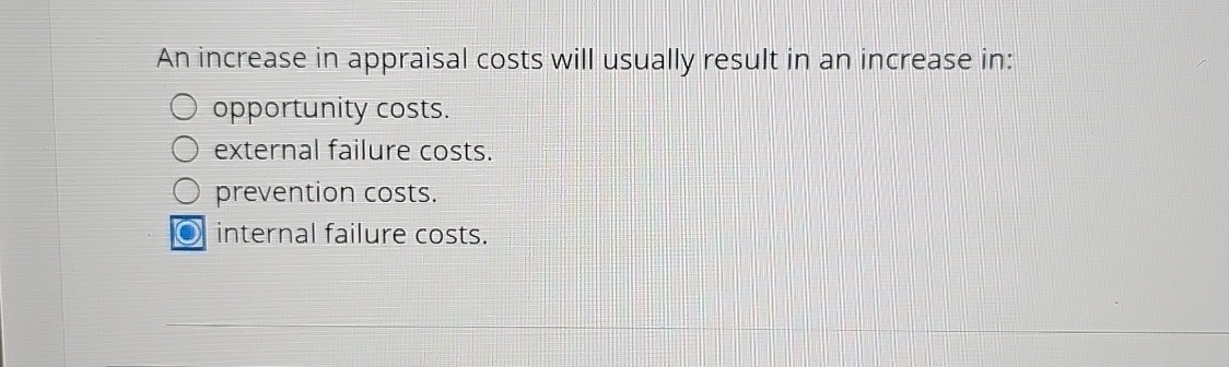 Solved An increase in appraisal costs will usually result in | Chegg.com