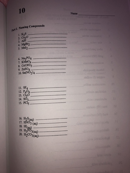 Solved 10 Name part I. Naming Compounds 1. Kas 2. Cano 4. | Chegg.com
